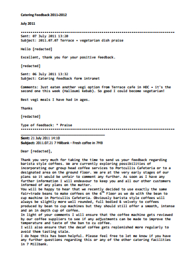 5+ Catering Feedback Form Templates - PDF