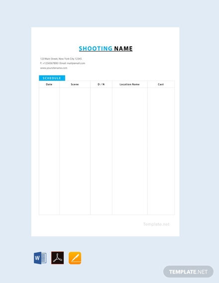 8+ Shooting Schedule Templates - Google Docs, MS Word, Pages, PDF