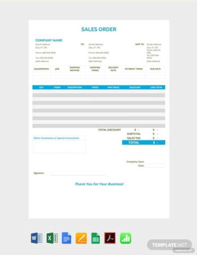 7+ Sales Order Templates - Google Docs, Google Sheet, Excel, Word ...