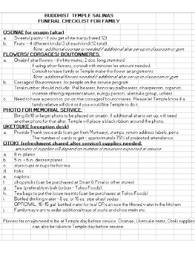 15+ Funeral Checklist Templates in PDF | Word | XLS
