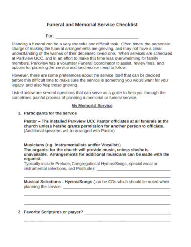 15+ Funeral Checklist Templates in PDF | Word | XLS