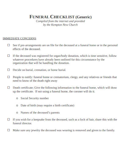 15+ Funeral Checklist Templates in PDF | Word | XLS
