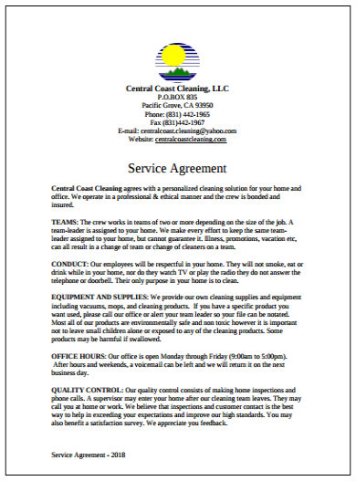 13+ Best Cleaning Service Agreement Templates in Word | Google Docs ...