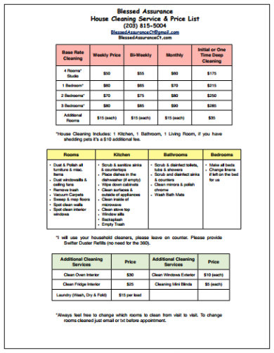 Cleaning Price List Templates PDF