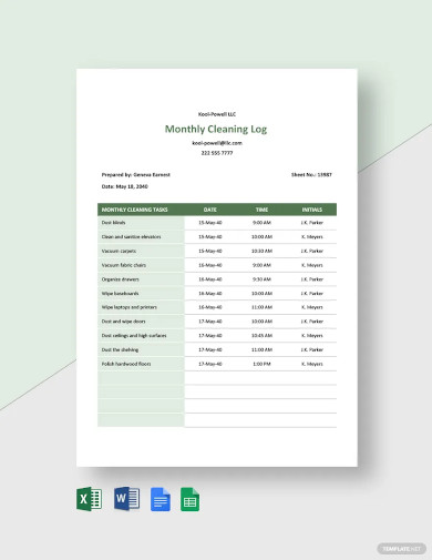 Cleaning Log Templates - PDF