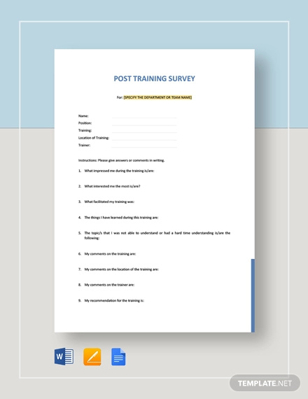 9+ Training Survey Templates – Word, PDF, Google Docs, Apple Pages