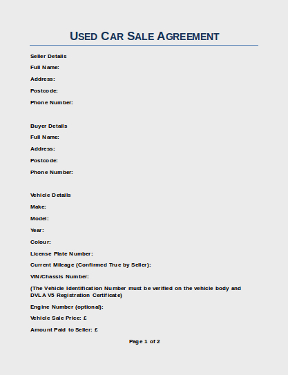 11+ Vehicle Sale Agreement Templates - Google Docs, PDF, DOC, Pages