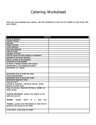 10+ Catering Worksheet Templates - PDF, DOC