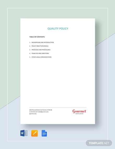 Quality Policy Template - 8+ Free Word, PDF Documents Download