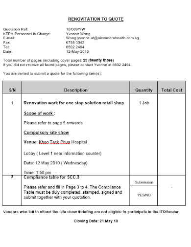 Renovation Quotation Sample The Document Template
