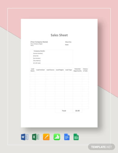 11 Sales Sheet Templates Free Sample Example Format Download