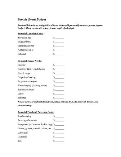 10 Catering Budget Templates PDF DOC