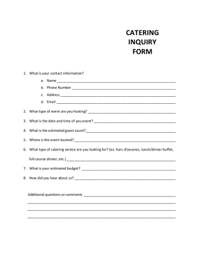 7+ Best Catering Inquiry Form Templates - PDF