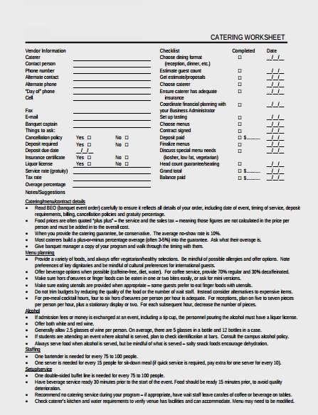 10+ Catering Worksheet Templates - PDF, DOC