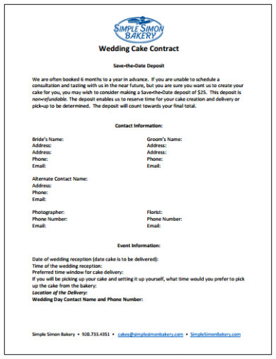 Wedding Cake Contract Templates Google Docs MS Word Pages