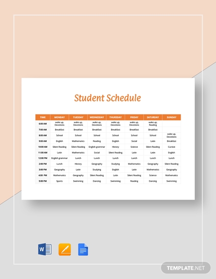 Student Schedule Template - 12+ Free PDF, Word Documents Download