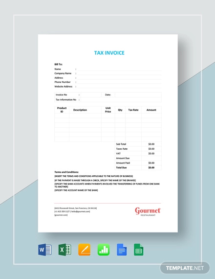 14+ Free Tax Invoice Templates - Word,Excel, AI