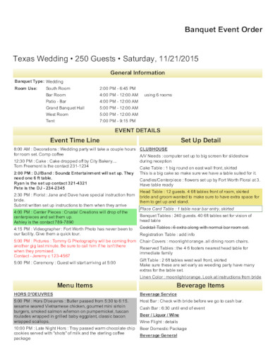 20 Banquet Event Order Templates In PDF DOC XLS