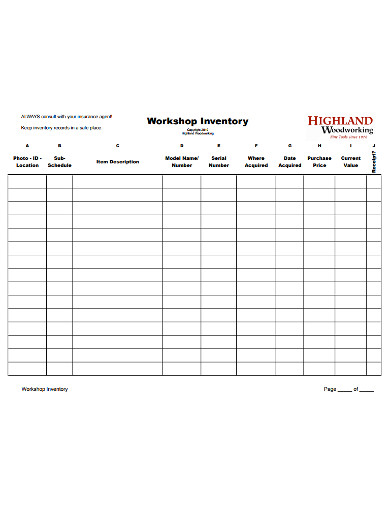 11+ Workshop Inventory Templates in PDF | DOC