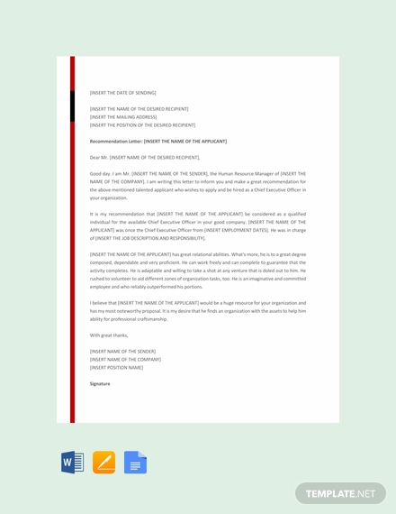 CEO Recommendation Letter Templates - PDF, MS Word, Apple Pages ...