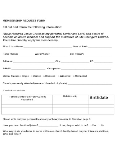 20+ Church Membership Form Templates in PDF | DOC