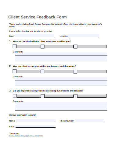 5 Company Feedback Form Templates In PDF
