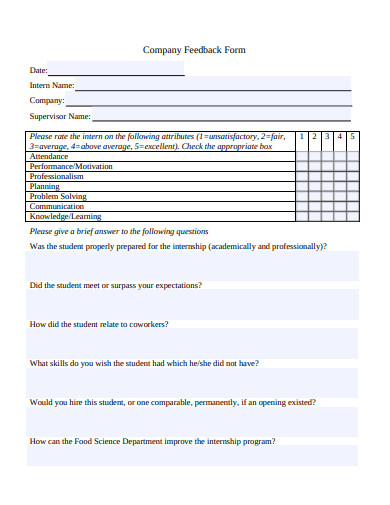 5 Company Feedback Form Templates In PDF