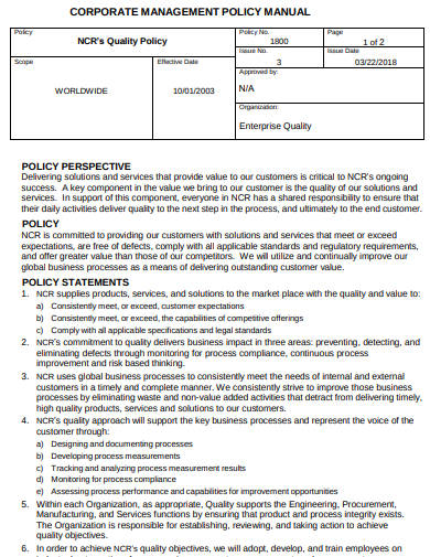 16+ Company Quality Policy Templates in PDF