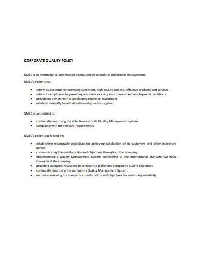 16+ Company Quality Policy Templates in PDF