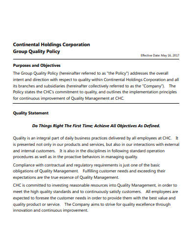 16+ Company Quality Policy Templates in PDF