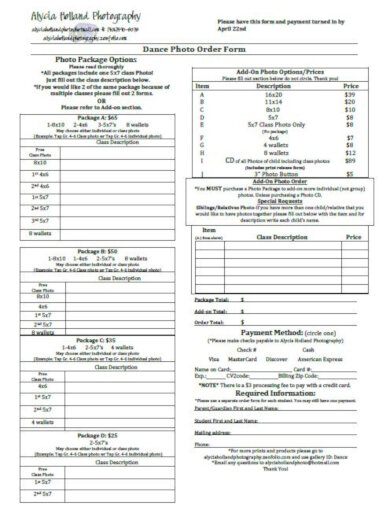 6+ Photography Order Form Templates - PSD, PDF, Word, RTF
