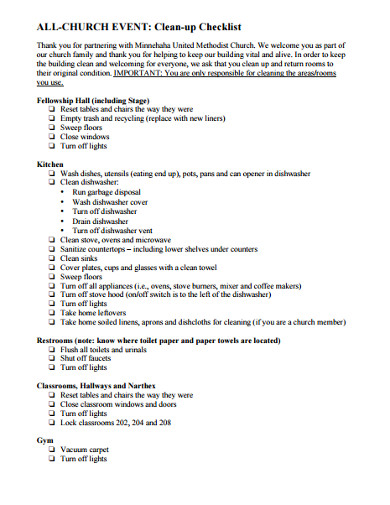 10+ Church Cleaning Checklist Templates in PDF