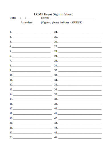 16+ Event Sign In Sheet Templates in Google Docs | Google Sheets | Word ...