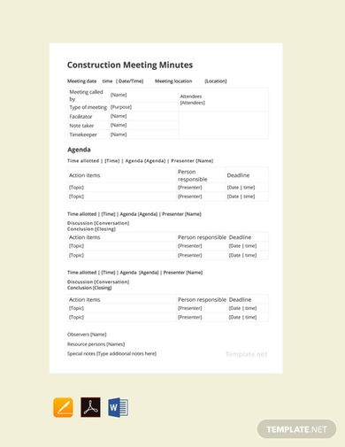 13+ FREE Construction Meeting Minutes Templates - Google Docs, Word, Pages