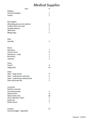 7+ Medical Supply Inventory List Templates - Google Docs, Word, Pages ...