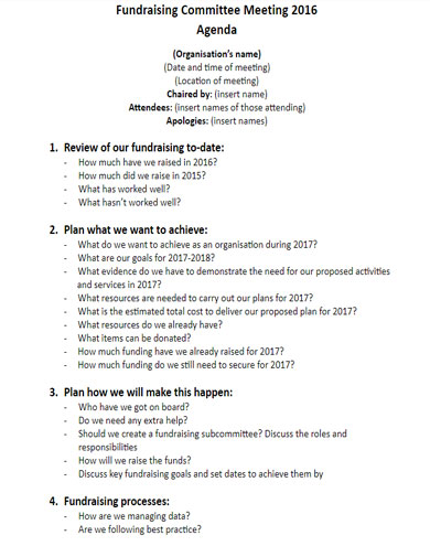 10+ Fundraising Meeting Agenda Templates - PDF, Word, Pages