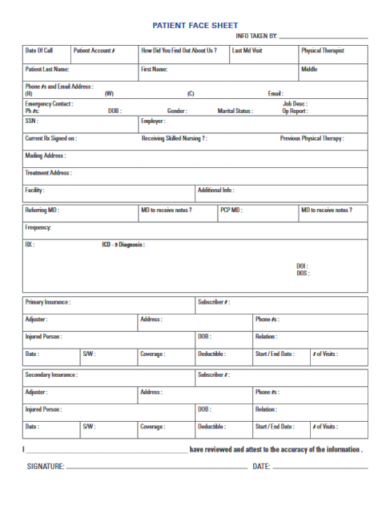 Patient Face Sheet Template Free