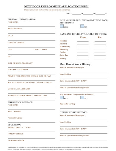 12+ Restaurant Application Form Templates - Google Docs, Word, Pages, PDF