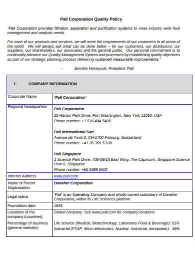 16+ Company Quality Policy Templates in PDF