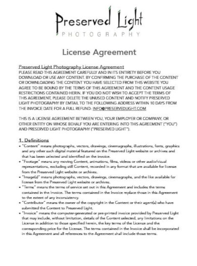 11+ Photography License Agreement Templates - PDF, Word, PSD, Pages ...