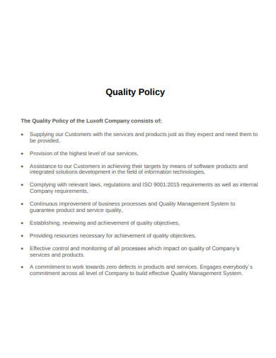 16+ Company Quality Policy Templates in PDF