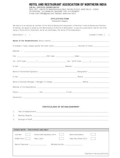 12+ Restaurant Application Form Templates - Google Docs, Word, Pages, PDF