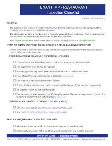 20+ Restaurant Checklist Templates - Google Docs, Pages, Word, PDF