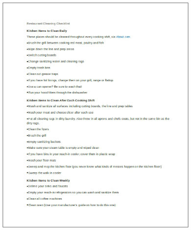 6+ Restaurant Cleaning Checklist Templates - Google Docs, MS Word ...