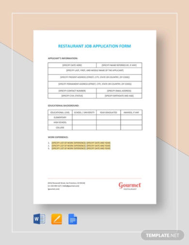 12+ Restaurant Application Form Templates - Google Docs, Word, Pages, PDF