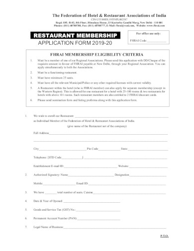 12+ Restaurant Application Form Templates - Google Docs, Word, Pages, PDF