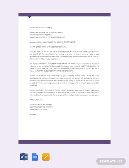 CEO Recommendation Letter Templates - PDF, MS Word, Apple Pages ...