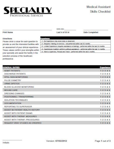 9+ Medical Assistant Checklist Templates - PDF
