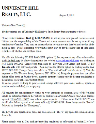 11+ Tenant Welcome Letter Templates - PDF