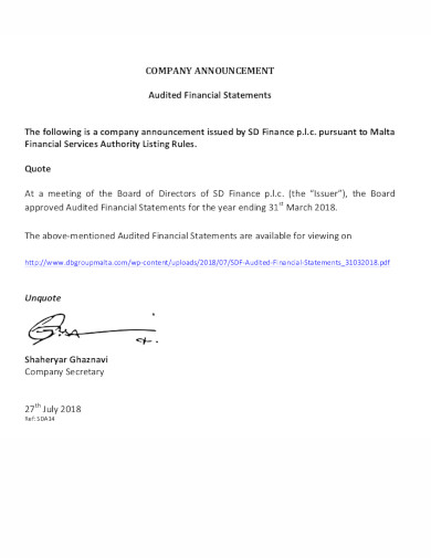 17+ Company Announcement Templates in PDF | XLS | DOC